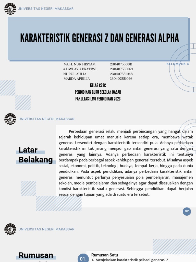 Karakteristik Generasi Z Dan Generasi Alpha: Kelas C23C Pendidikan Guru Sekolah Dasar Fakultas ...