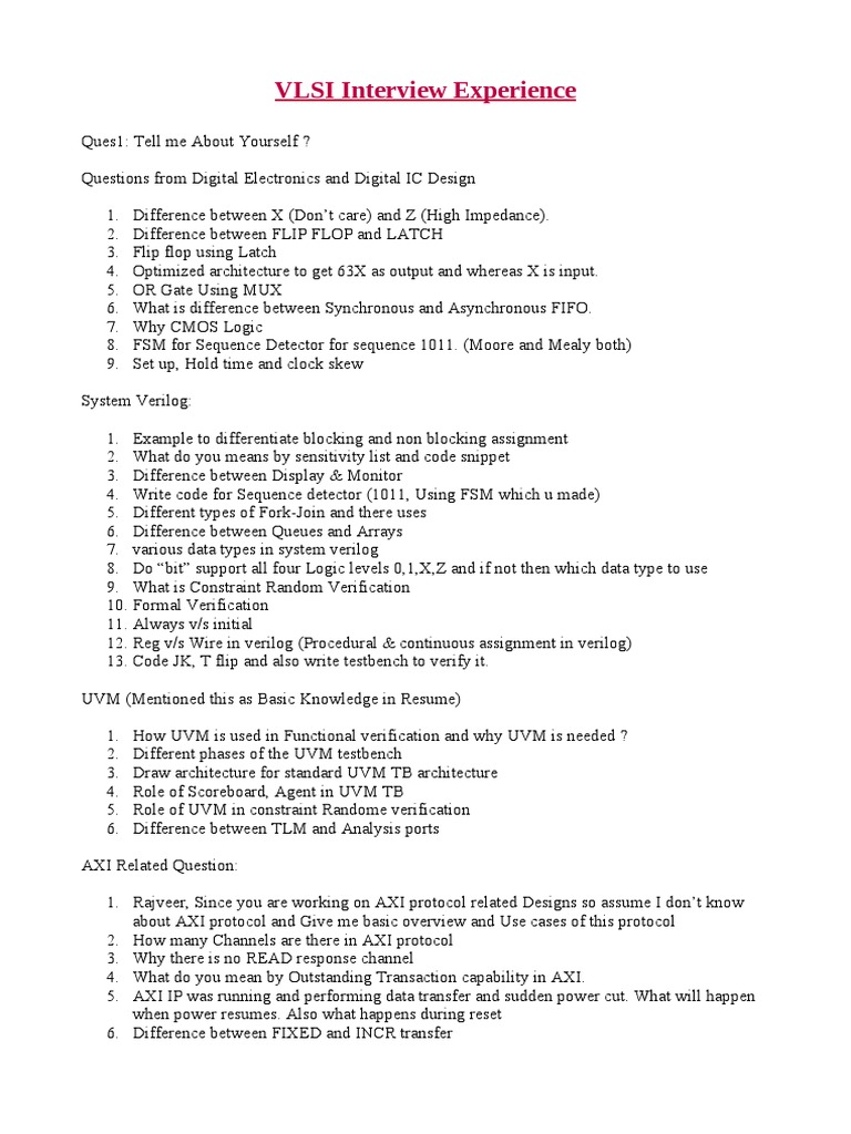 VLSI Interview Experience Synopsys | PDF
