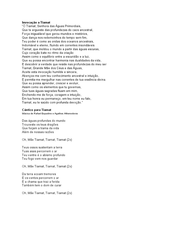 Tiamat Invocação e Cantico | PDF