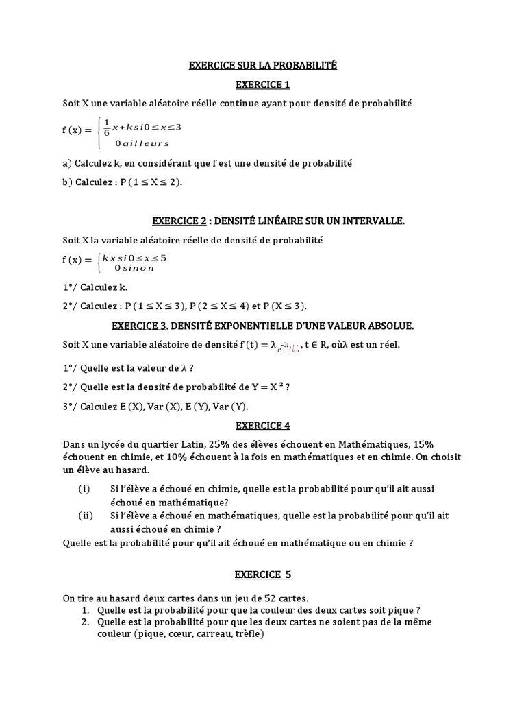 Exercice Probabilite | PDF | Probabilité | Variable aléatoire à densité