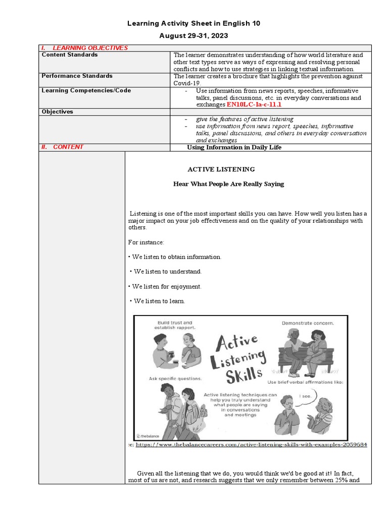 Las in English 10 | Download Free PDF | Learning | Human Communication