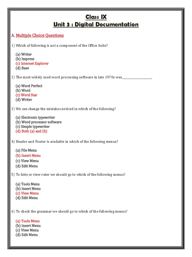 UNIT 3 - DIGITAL DOCUMENTATION Class 9th NCRT | PDF | Word Processor | Menu
