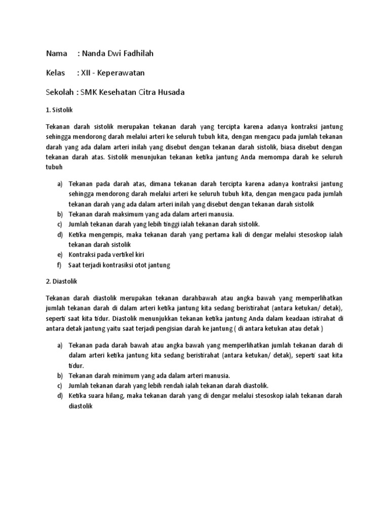 Tekanan Darah: Sistolik vs Diastolik | PDF | Filsafat