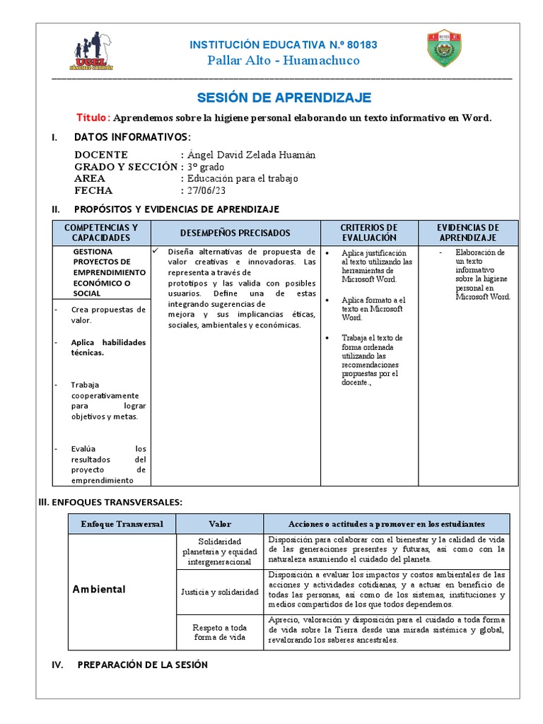 Sesión de Ept 3° - Copia - Docx 27-06-23 | PDF | Evaluación ...