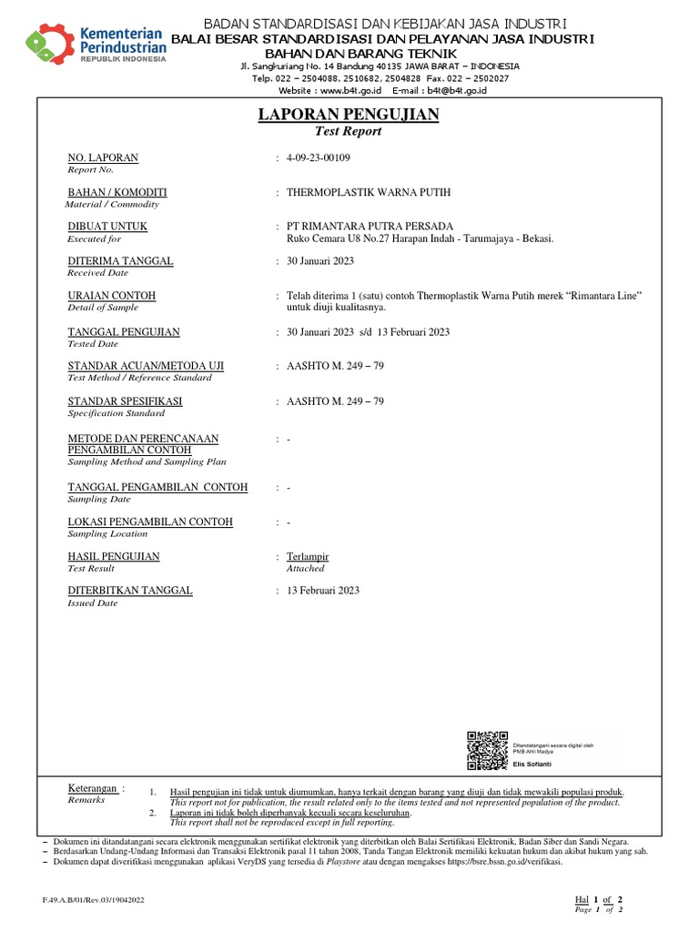 Laporan Uji Thermoplastik Rimantara | PDF