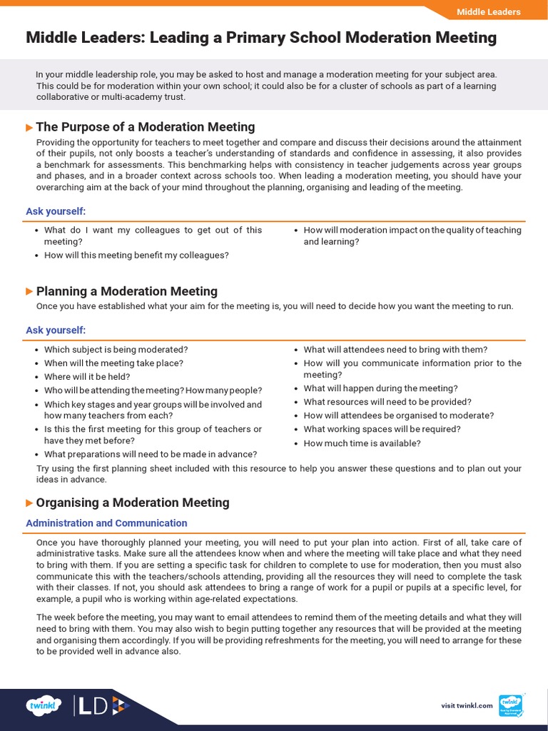 Middle Leaders - Leading A Primary School Moderation Meeting | Download ...