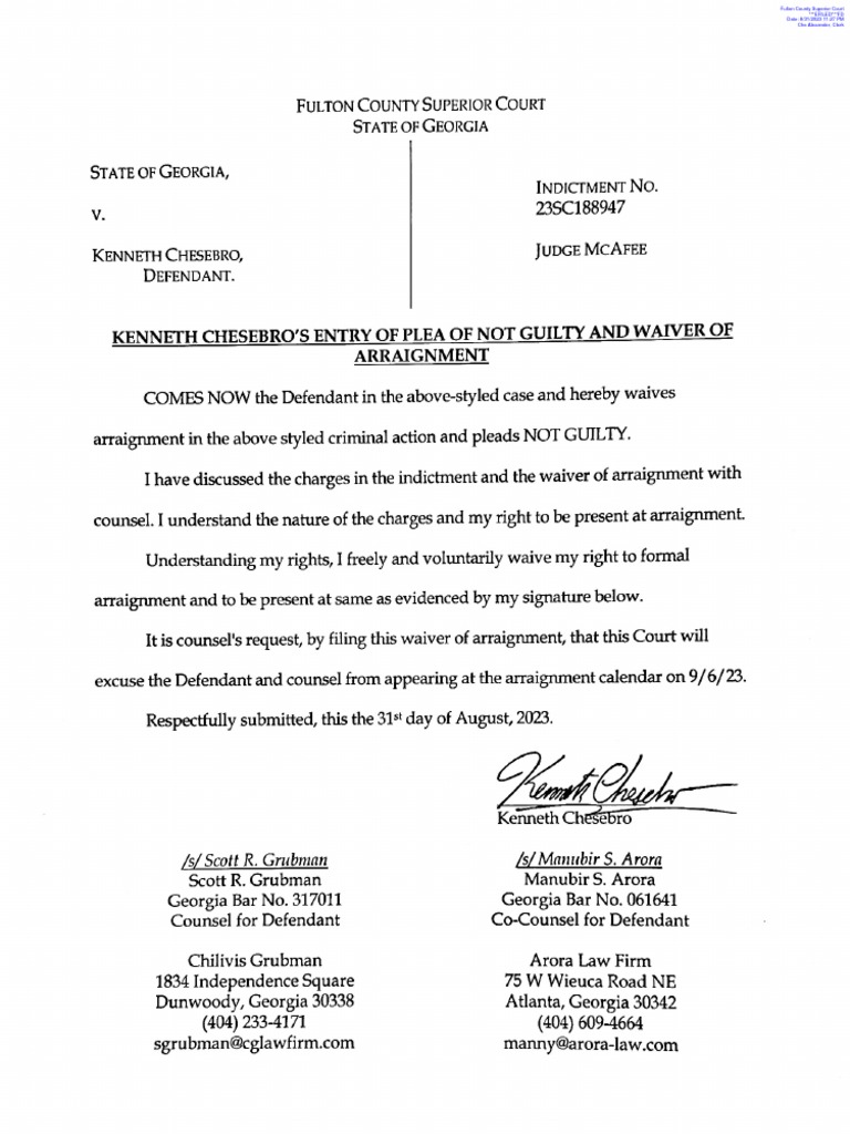 Chesebro WAIVER 1 | PDF | Arraignment | Plea