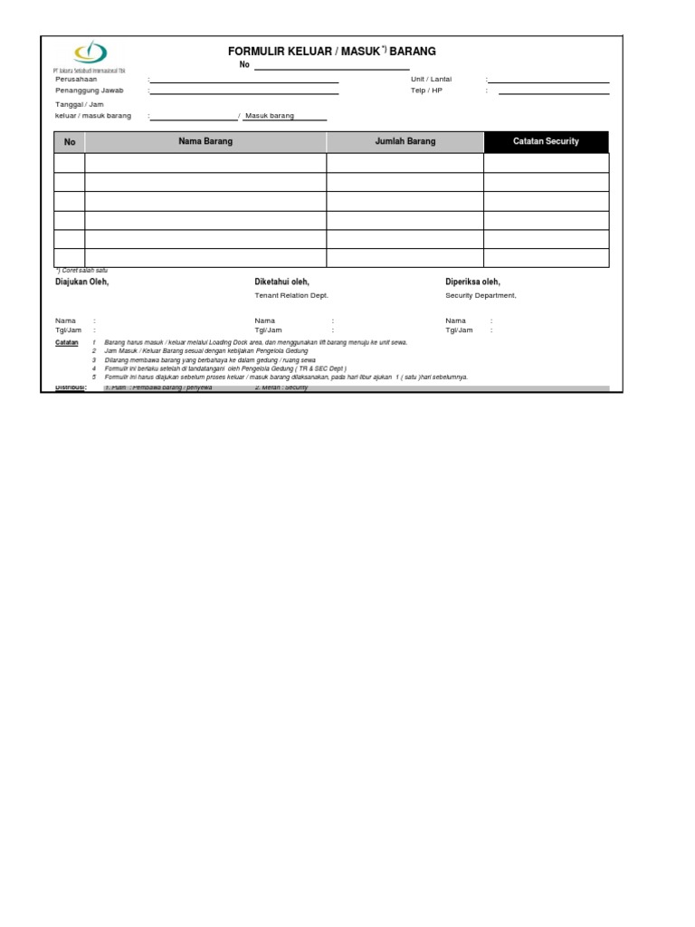 Form Keluar Masuk Barang | PDF