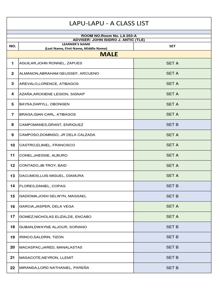 Lapu Lapu A Class List With Set | PDF