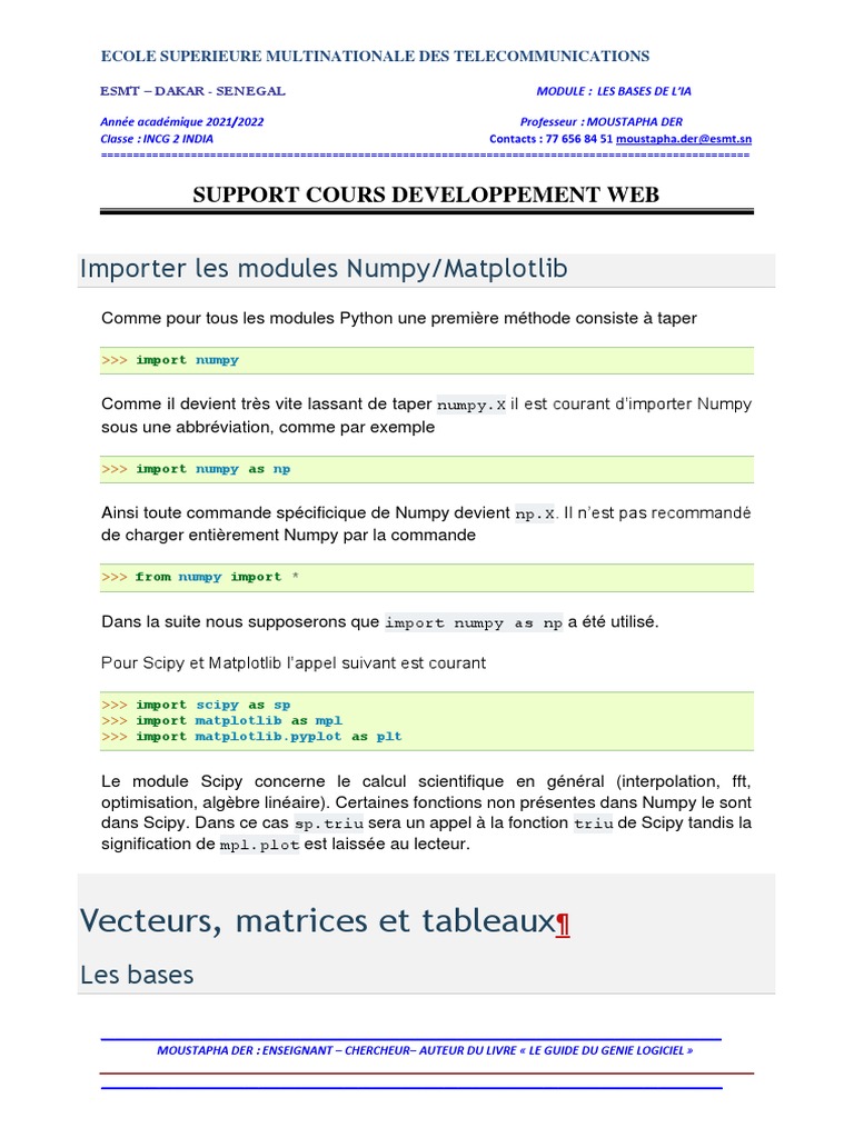 Introduction à Numpy pour l'IA | PDF | Matrice (Mathématiques ...