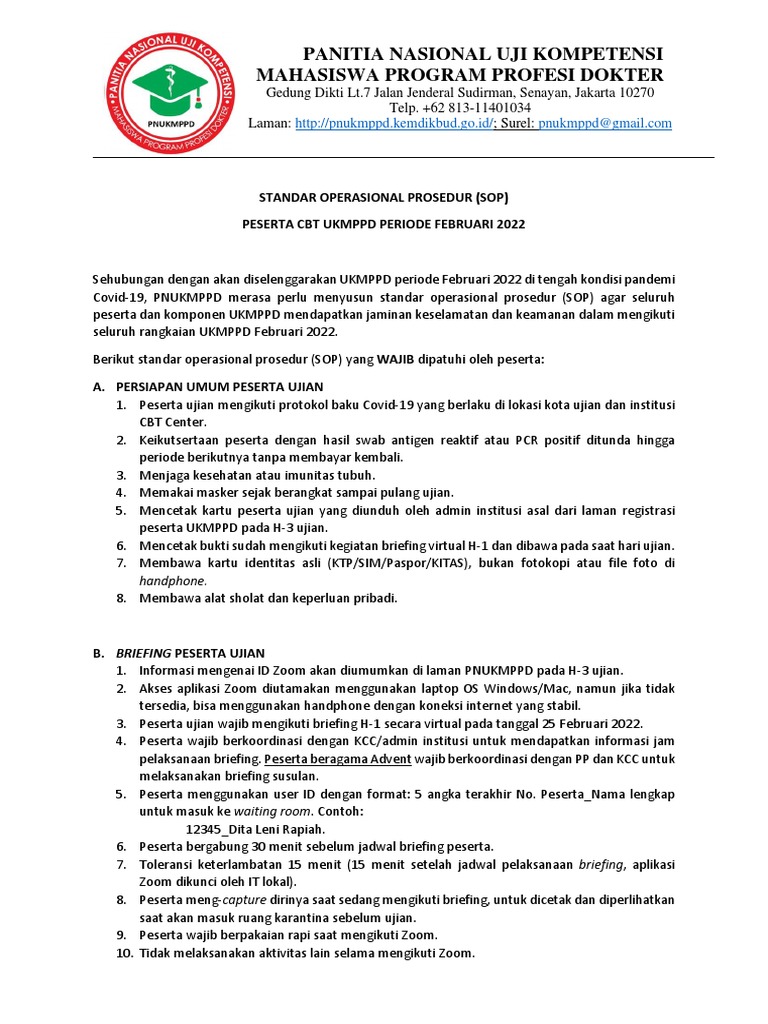 SOP Peserta CBT UKMPPD Periode Februari 2022 | PDF