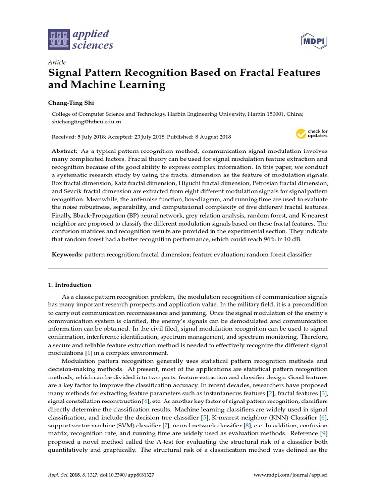 Signal Pattern Recognition Based On Fractal Featur Pdf Statistical