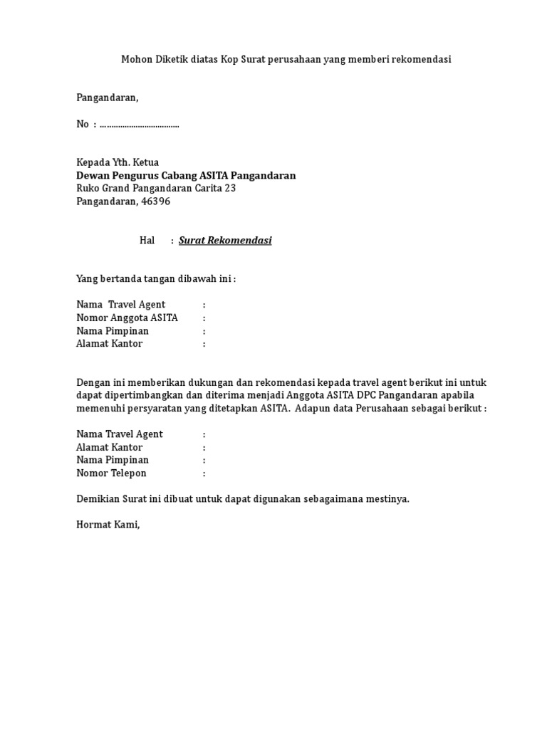 Contoh Surat Rekomendasi | PDF