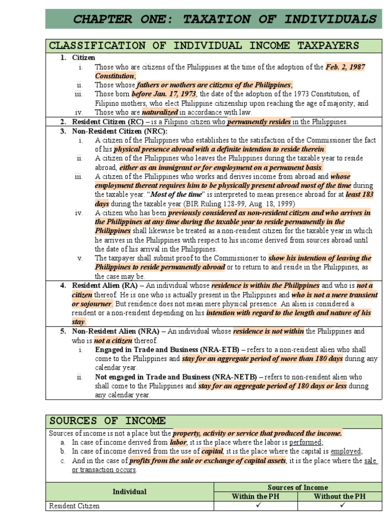 Classification of Individual Income Taxpayers | PDF | Business ...