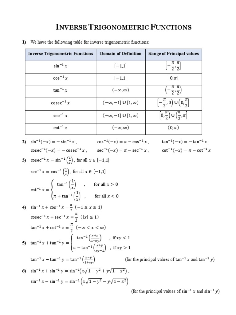 1 Inverse Trigonometric Functions | PDF | Trigonometric Functions ... 1 Inverse Trigonometric Functions | PDF | Trigonometric Functions ...