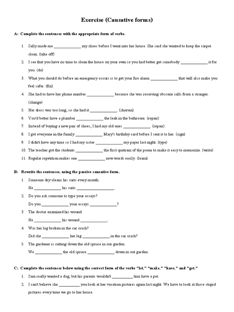 Exercise Causative Forms | PDF | Home & Garden | Art