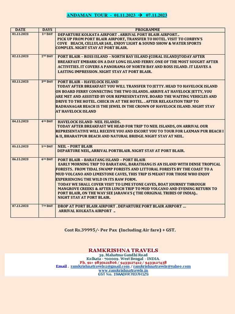 Andaman - 6N-7D - 01.11.2023 | PDF