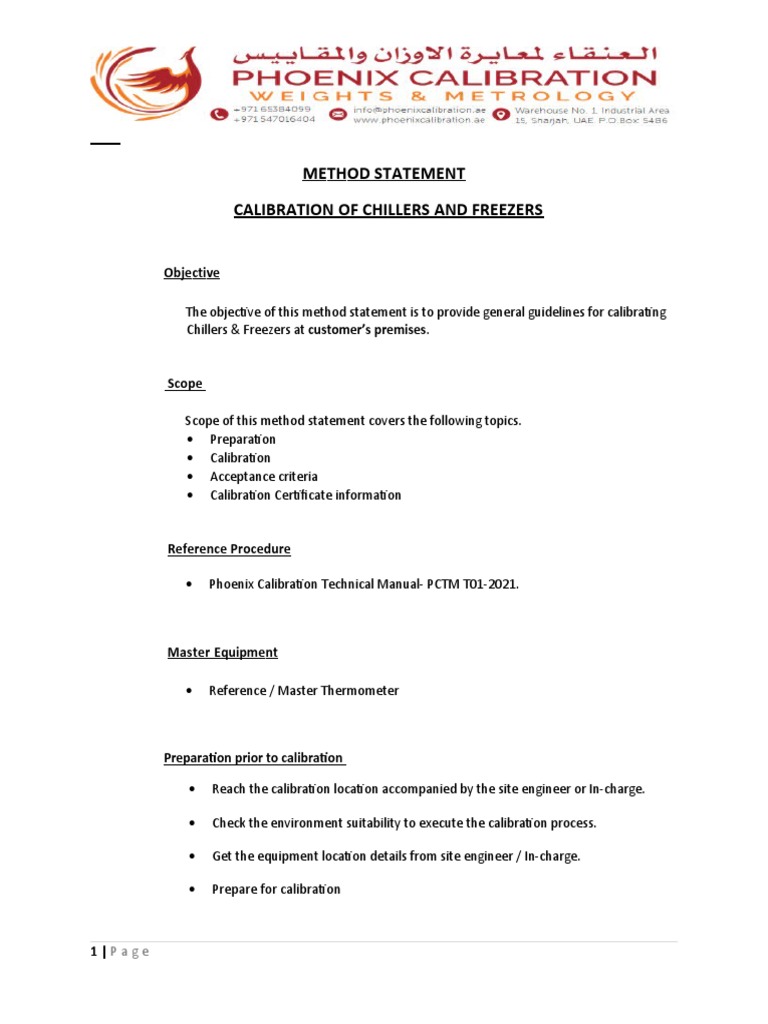 Method Statement For Chillers and Freezers | PDF | Calibration ...