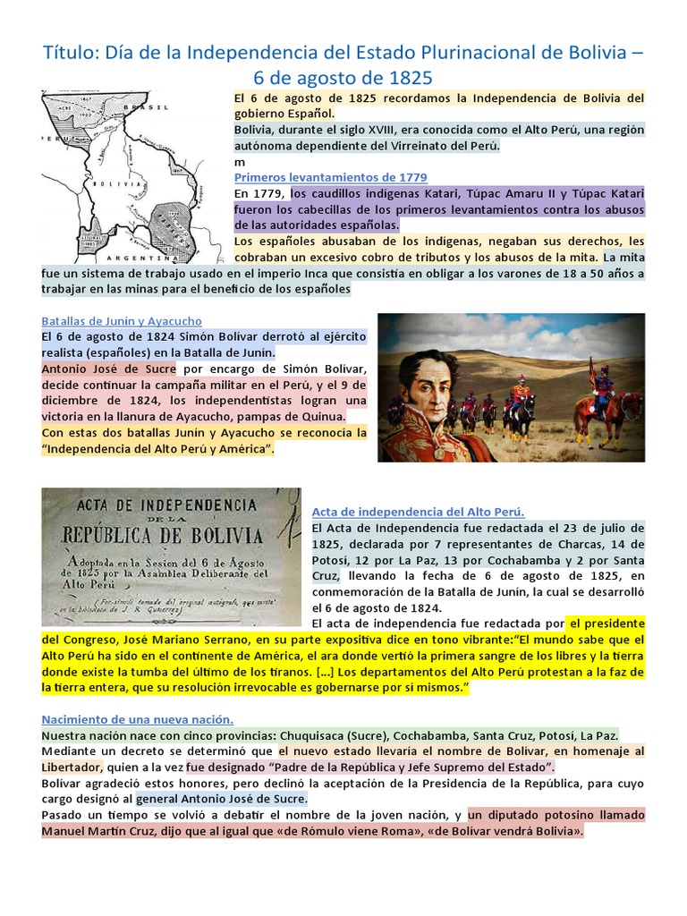 6°AB Independencia de Bolivia - 6 de Agosto 1825 | PDF | Bolivia | Perú