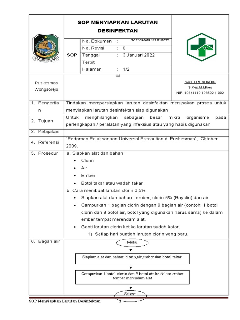 Sop Menyiapkan Larutan Desinfektan Ni Nyoman | PDF | Kesehatan Holistik | Sains & Matematika