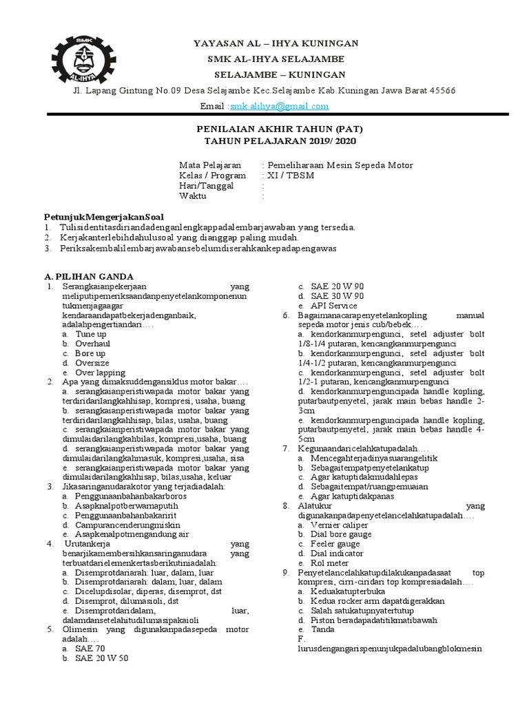 Pemeliharaan Mesin Xi TBSM | PDF