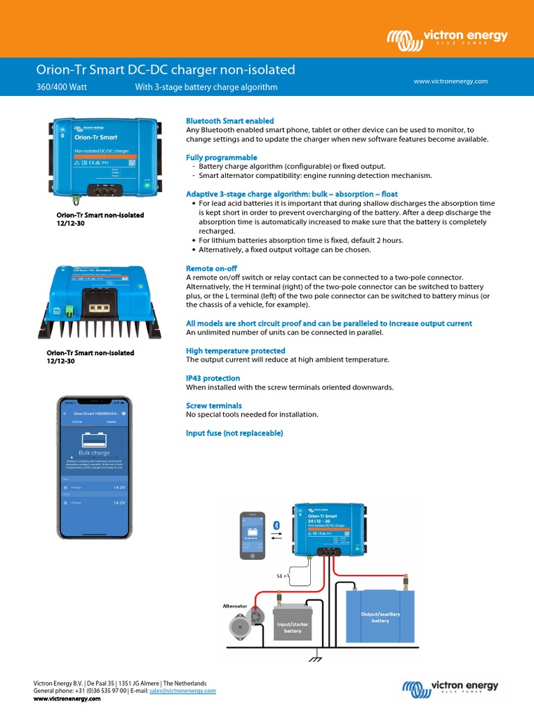 Datasheet Orion TR Smart DC DC Chargers Non Isolated 360 400W EN | PDF | Battery Charger ...