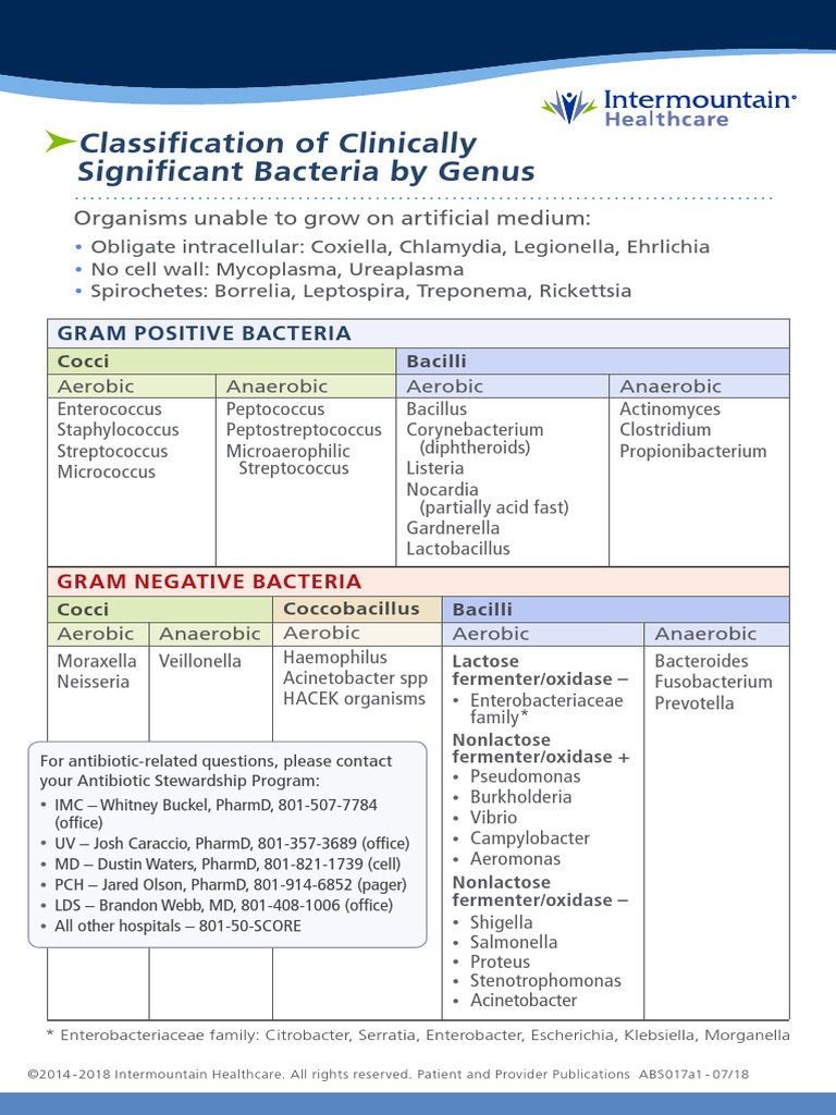 Classification of Clinically Significant Bacteria by Genus | PDF | Beta ...