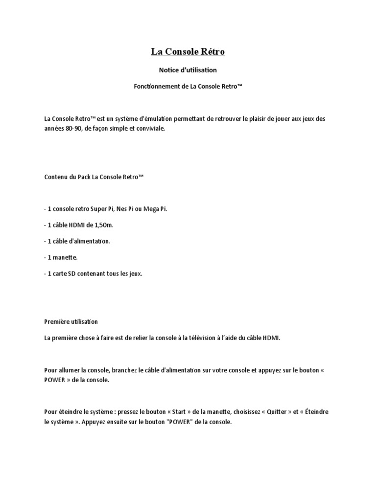 Notice - La Console Rétro | PDF | Interaction humain-ordinateur | Consoles de jeux vidéo