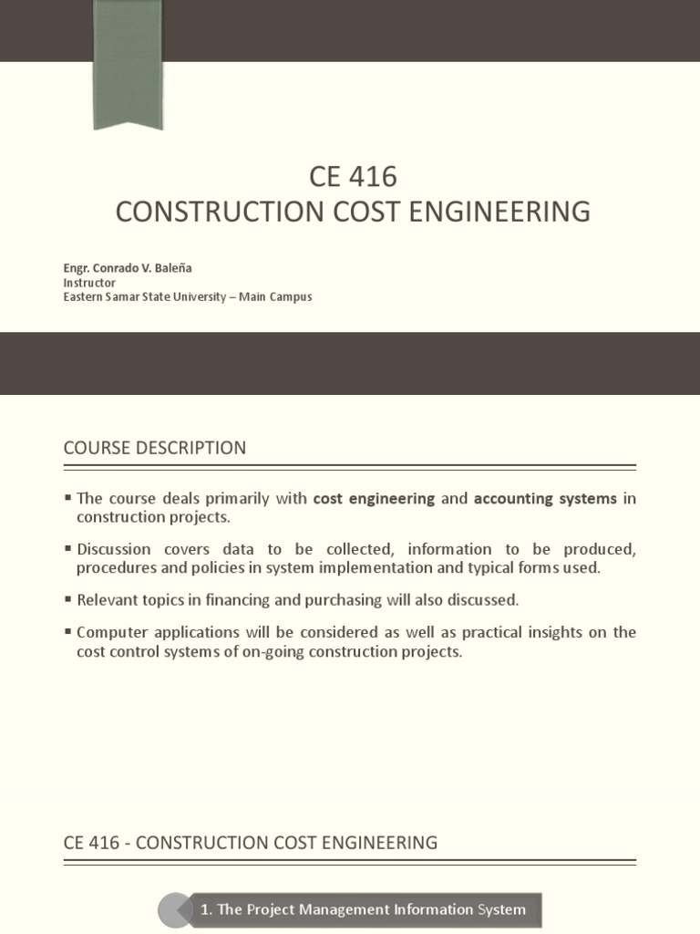 Construction Cost Engineering - Lesson 1 | PDF | Information | Information System