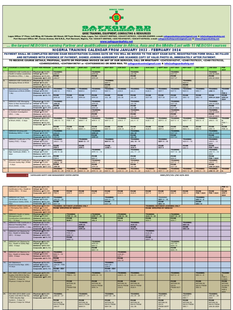2023 Nigeria Training Calendar Vol 1 V1 2023 | PDF | Safety ...