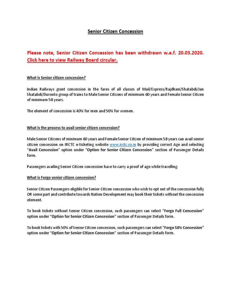 Senior Citizen Concession | PDF