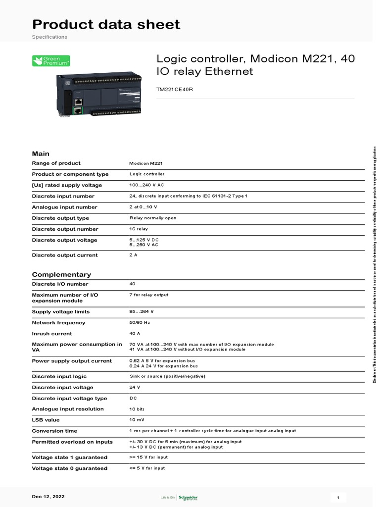 Modicon M221 - TM221CE40R | PDF | Programmable Logic Controller | Relay