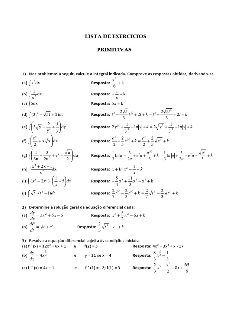 Cálculo de Primitivas e Integrais | PDF | Objetos matemáticos ...