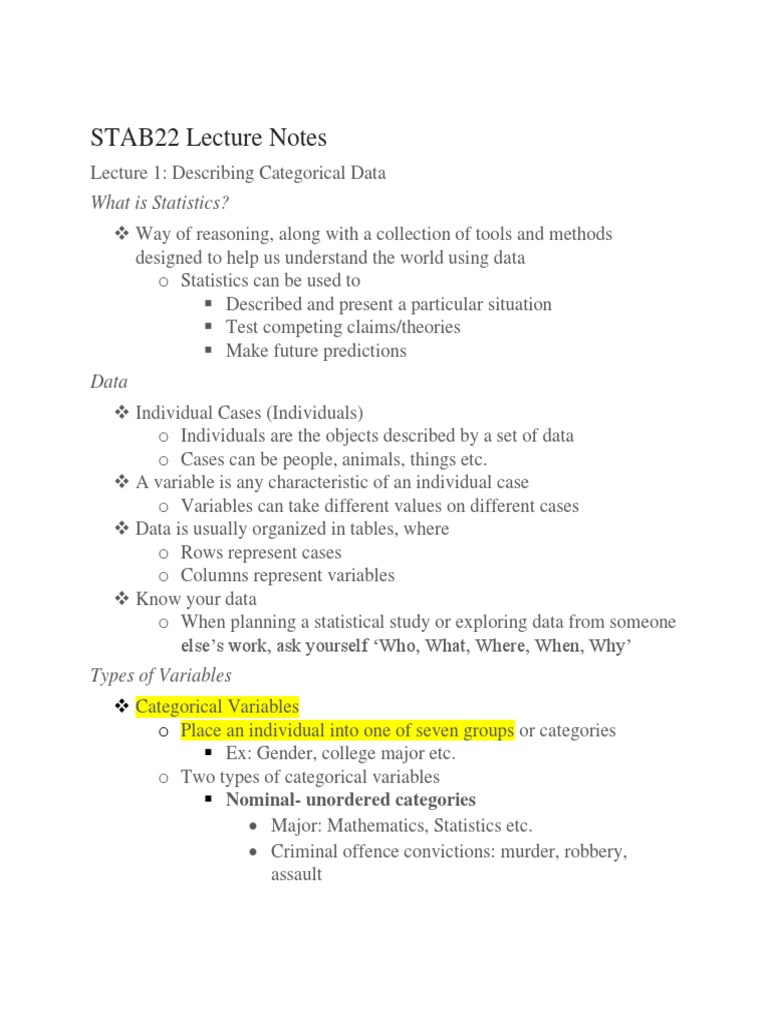 STAB22 Lecture's Notes | PDF | Confidence Interval | Median