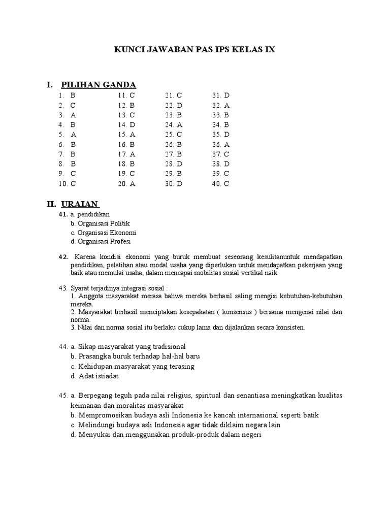 Jawaban PAS IPS KLS 9 | PDF