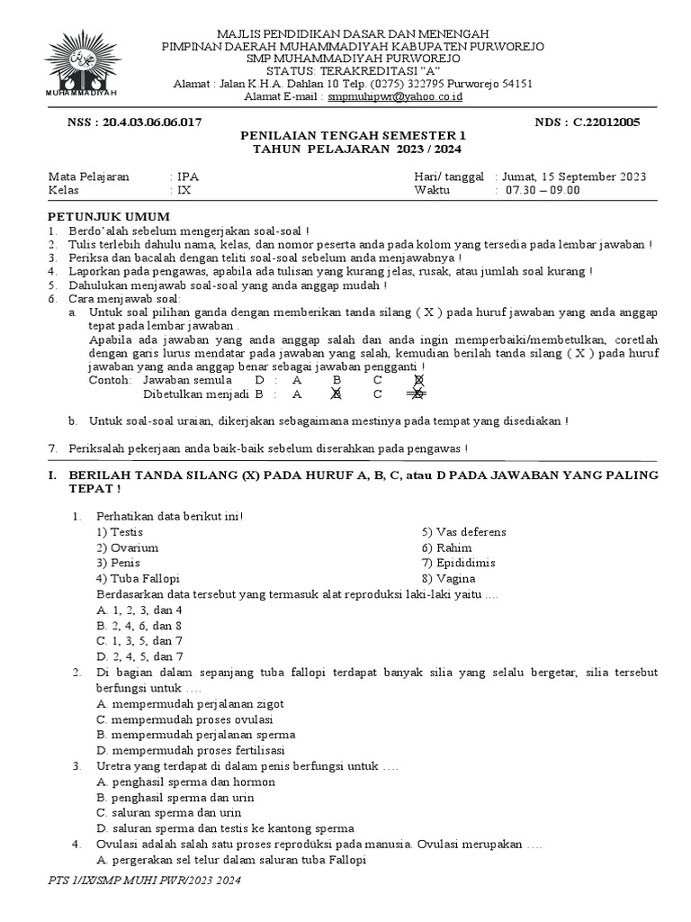 Kop Soal PTS 1 2023 2024 | PDF | Kajian Bahasa Asing | Sains & Matematika