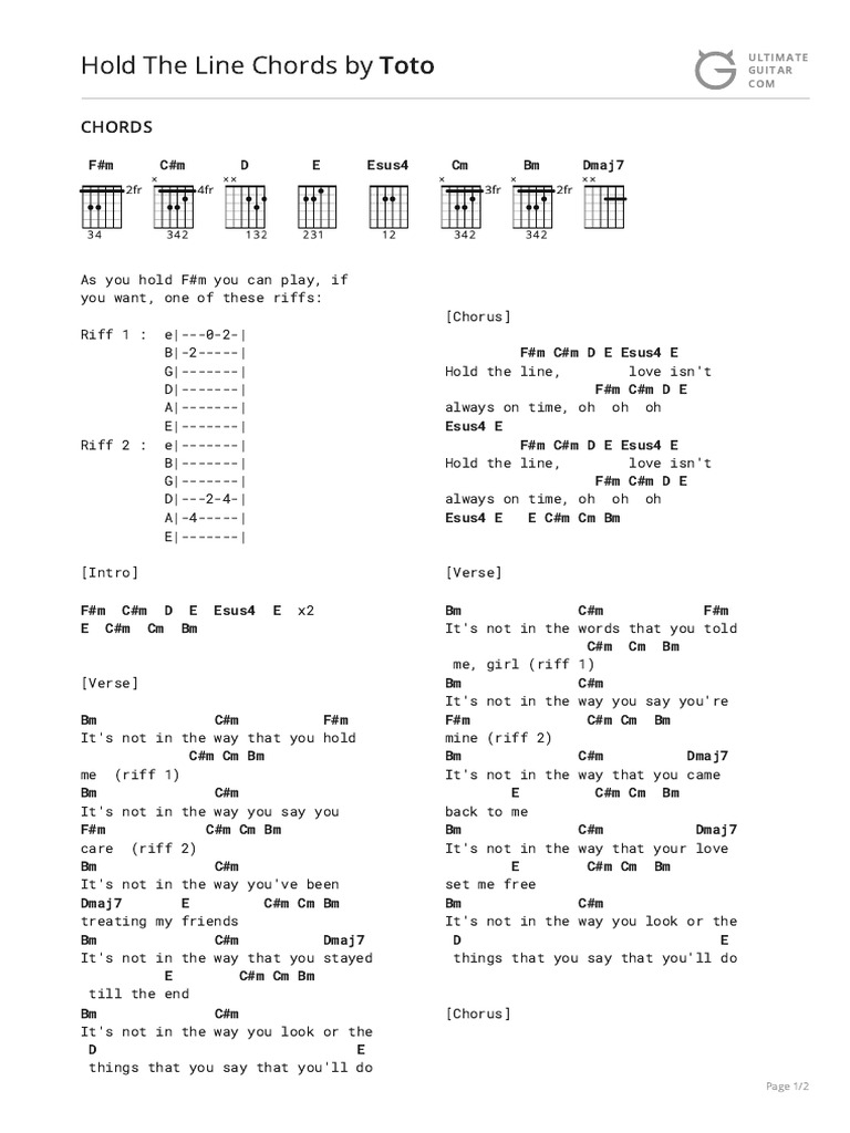 Hold The Line Chords (Ver 2) by Tototabs at Ultimate Guitar Archive ...