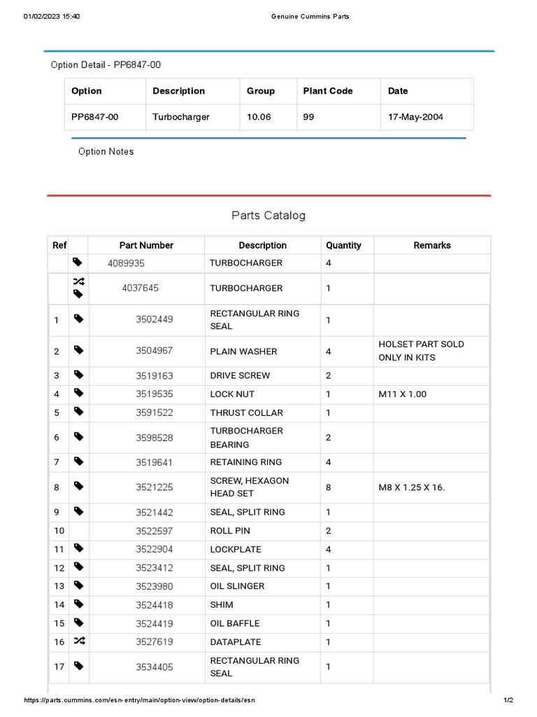 Genuine Cummins Parts - PP6847 - 00. | PDF | Gas Technologies | Machines