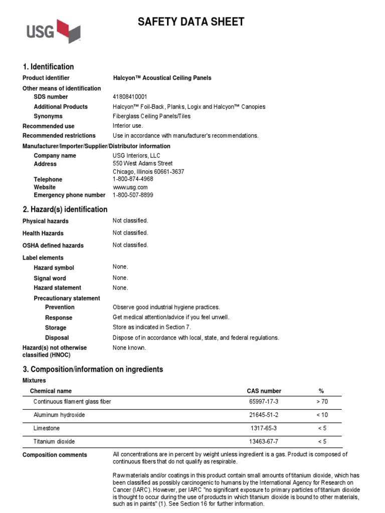 AC02 - Data-Sheet-Usg 96271-Safety Data | PDF | Fiberglass | Dangerous Goods