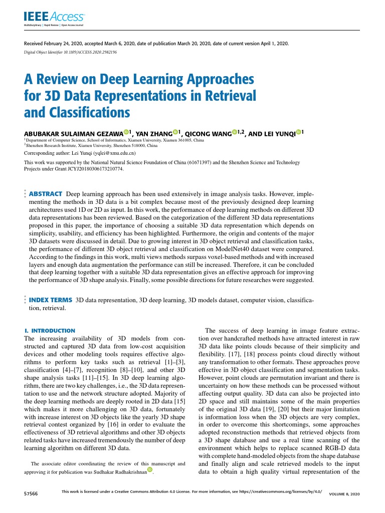 A Review On Deep Learning Approaches For 3D Data Representations in Retrieval and ...