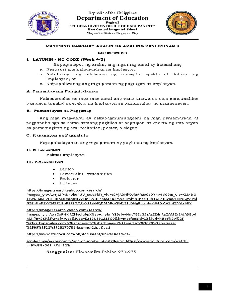 Napapahalagahan Ang Mga Paraan NG Paglutas NG Implasyon - Grade 9 | PDF