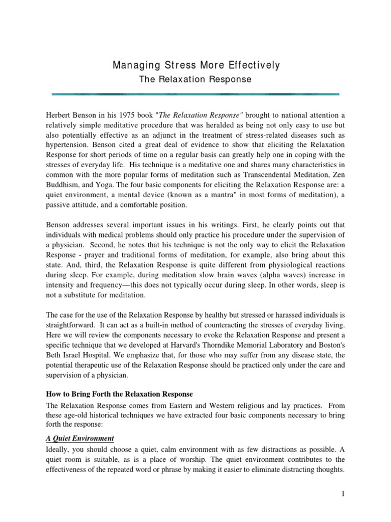 Eliciting the Relaxation Response Guide | PDF | Relaxation (Psychology ...