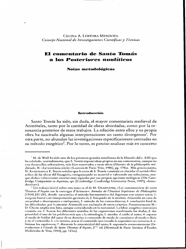 Comentario Santo Tomas Posteriores | PDF | Aristóteles | Lógica Comentario Santo Tomas Posteriores | PDF | Aristóteles | Lógica