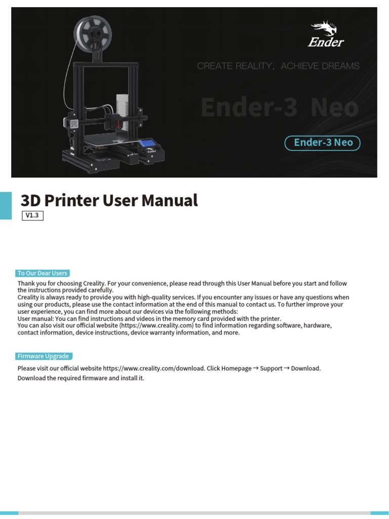 Ender-3 Neo-SM-001 - User Manual EN | PDF | Screw | Extrusion