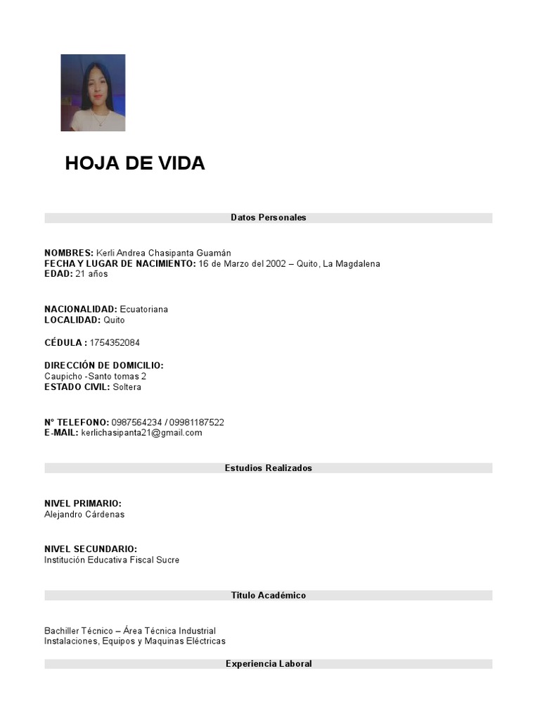 Hoja de Vida Andrea.1 | PDF