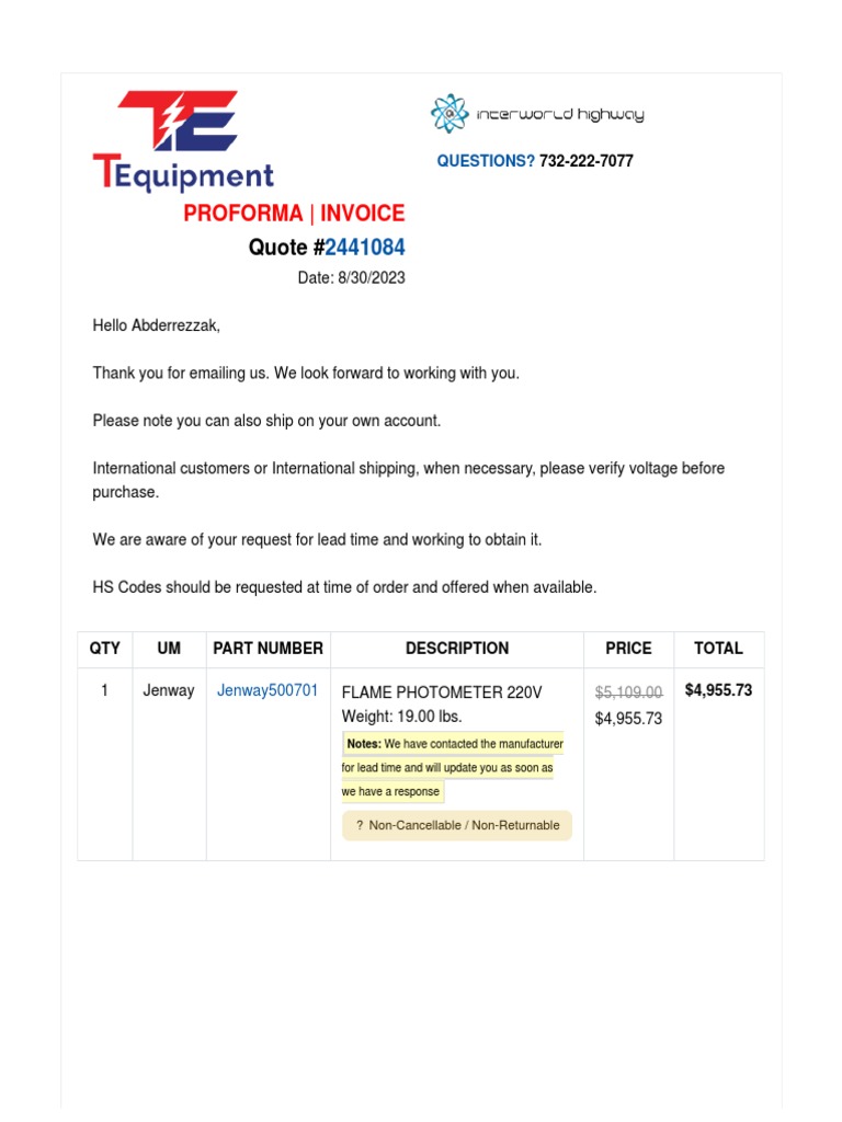 Proforma - Invoice: Quote # | PDF | Wire Transfer | Business