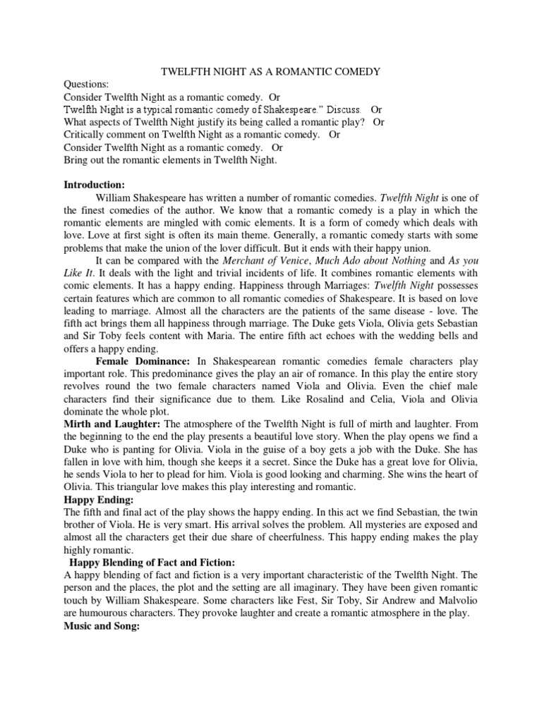 Twelfth Nigh As A Romantic Comedy | Download Free PDF | Twelfth Night