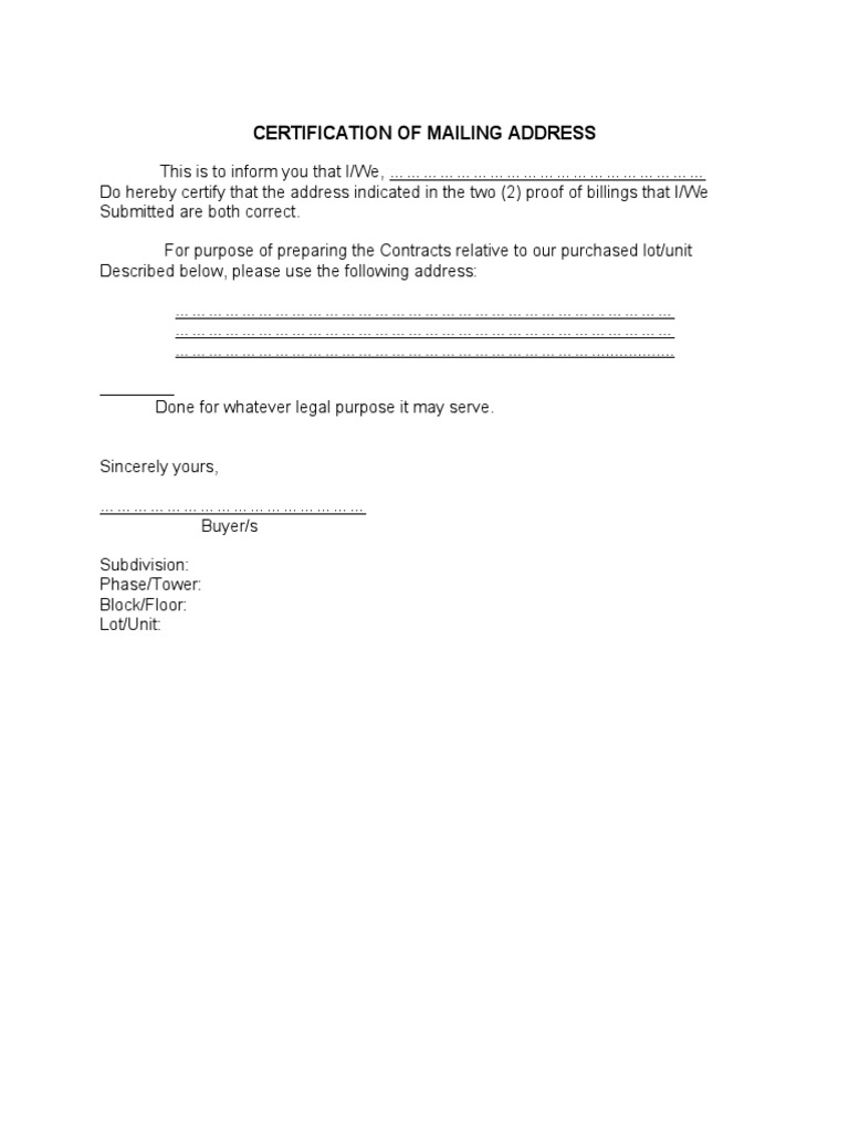 Certification of Mailing Address | PDF