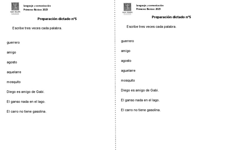Dictado n°5 para Primeros Básicos | PDF