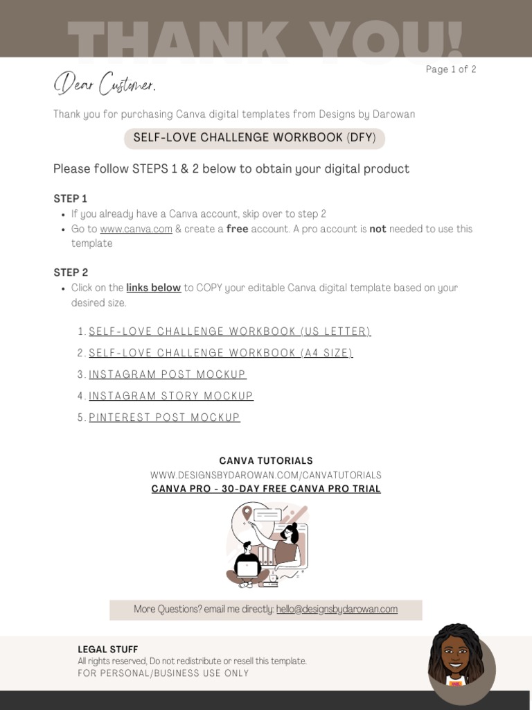 Self-LoveChallengeWorkbookTemplate ReceiptwithCanvaLinks | PDF
